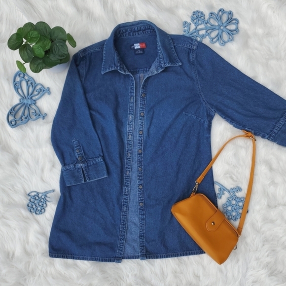 French Cuff | Tops | Vintage French Cuff Denim Button Down Tunic | Poshmark